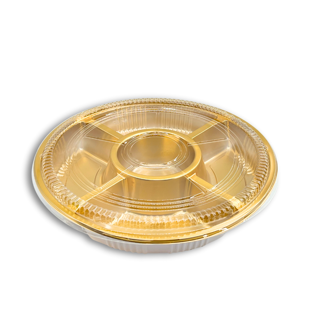 #2120 PET | 12.6" Golden Round Container W/ Clear Lid | 5 Compartment ...