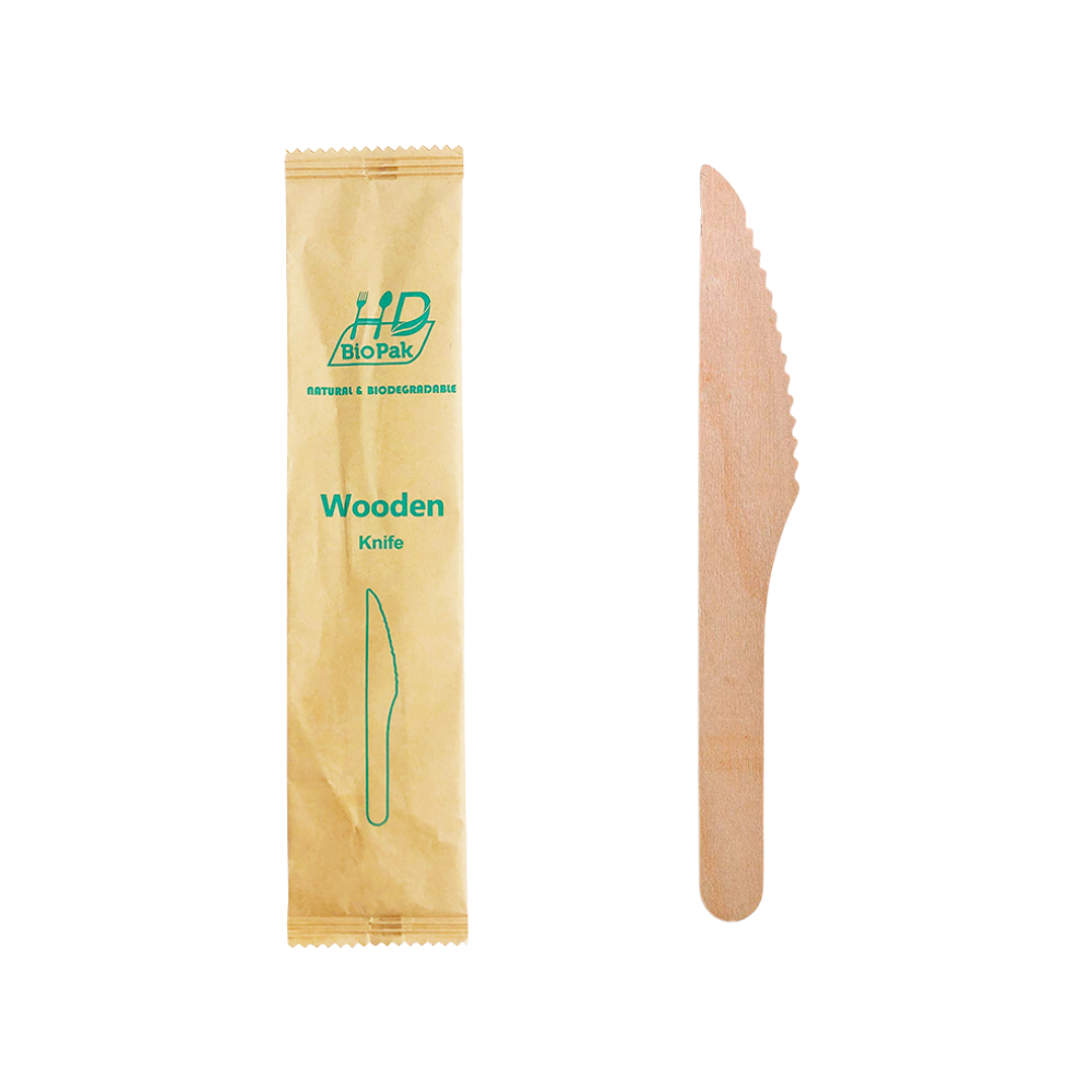6.5" Individually Paper Wrapped Compostable Wooden Knife – HD Bio Packaging