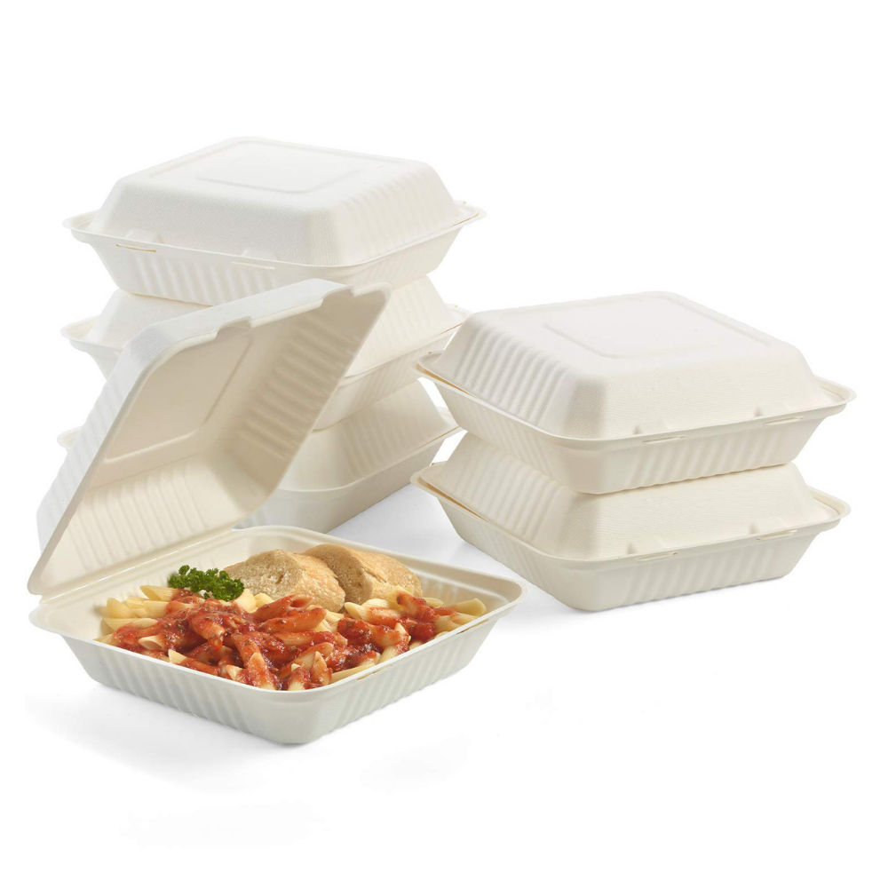 HD-B037 | Sugarcane Clamshell Food Container | 9x9x3" – HD Bio Packaging