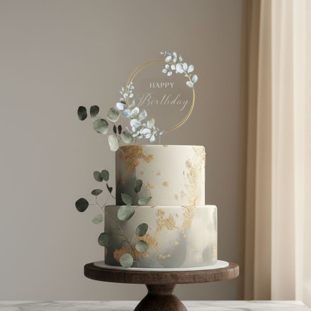 Round Floral Happy Birthday Cake Topper | Blue Flower Design – HD Bio ...