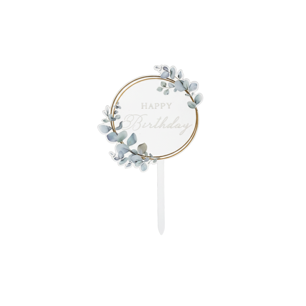 Round Floral Happy Birthday Cake Topper | Blue Flower Design – HD Bio ...