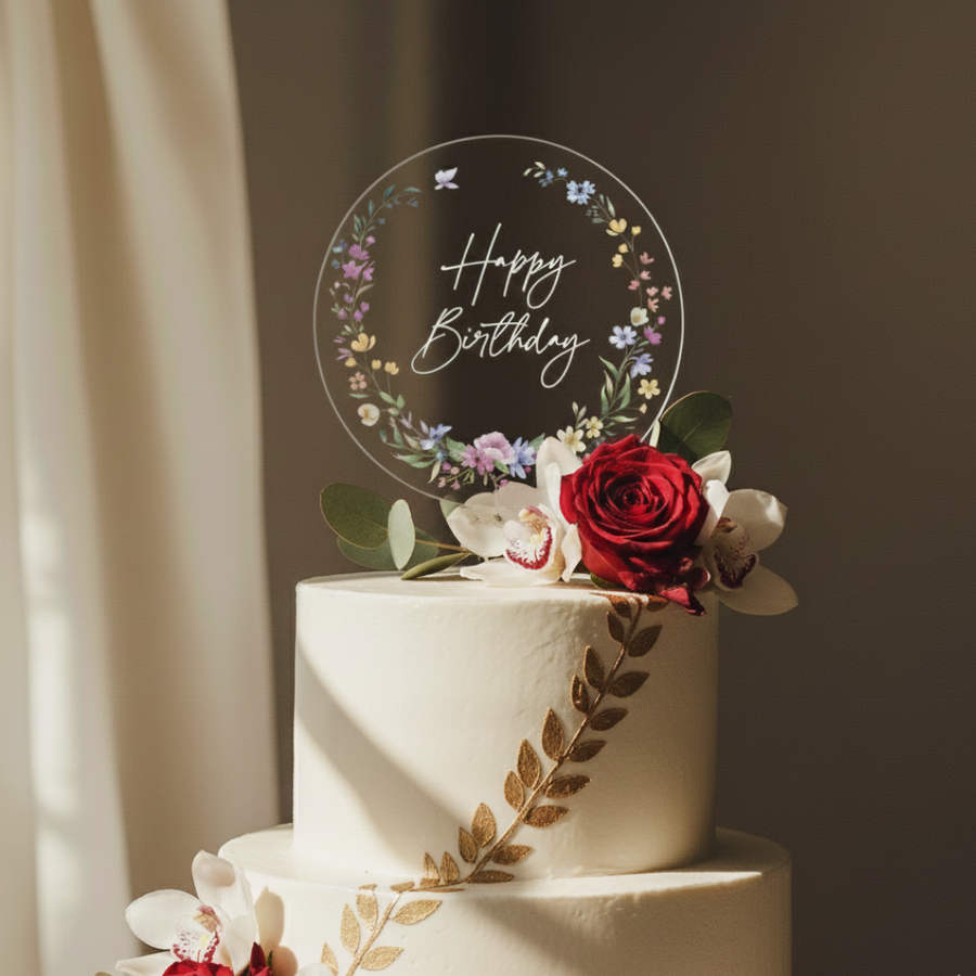 Round Floral Happy Birthday Cake Topper | Colorful Flower Design – HD ...