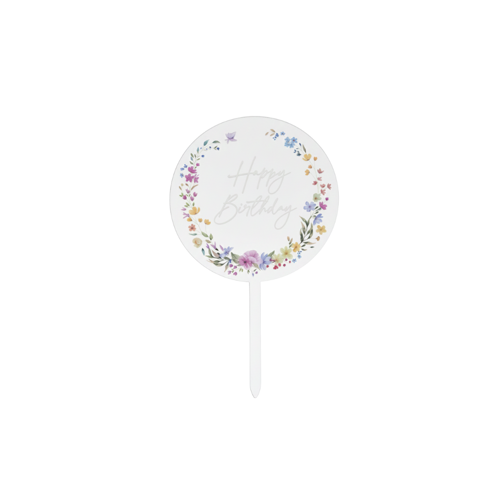 Round Floral Happy Birthday Cake Topper | Colorful Flower Design – HD ...