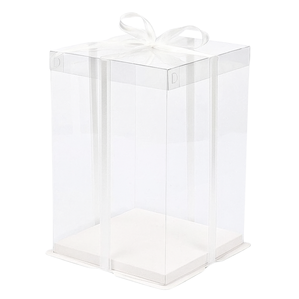 12" Three Tier Plastic Clear Square Cake Box W/ White Base Clear Lid ...